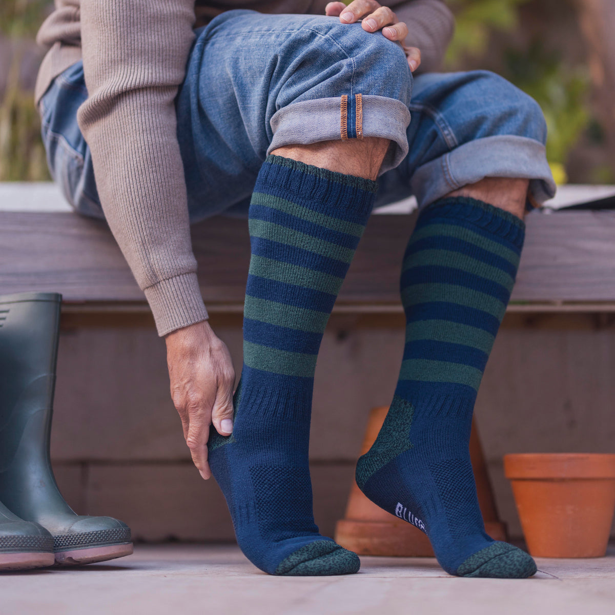 BlueGuard Mens RHS Wellington Boot Socks - Navy Stripe